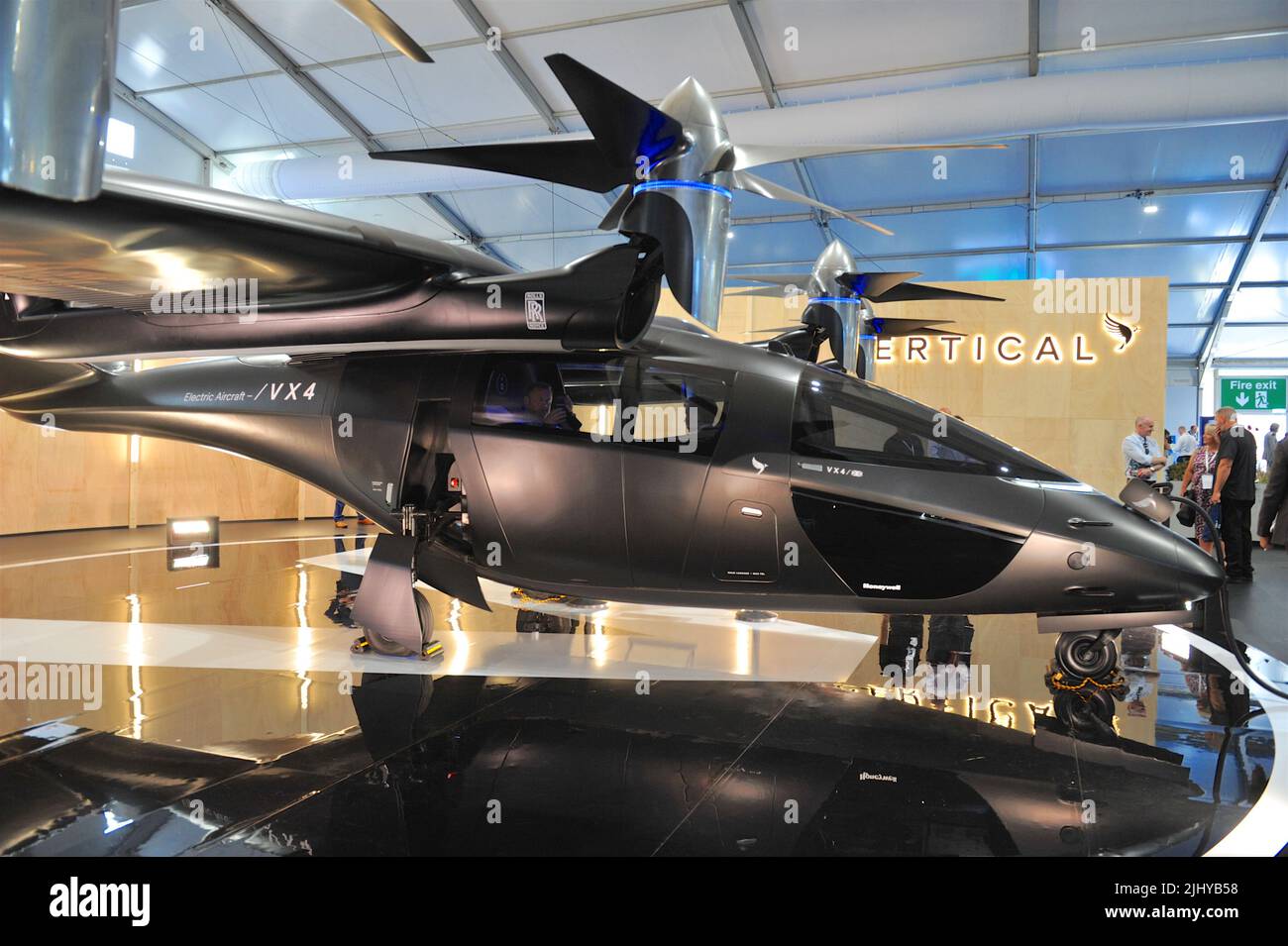 A Vertical Aerospace VX4 eVTOL prototype aircraft on display in the ...