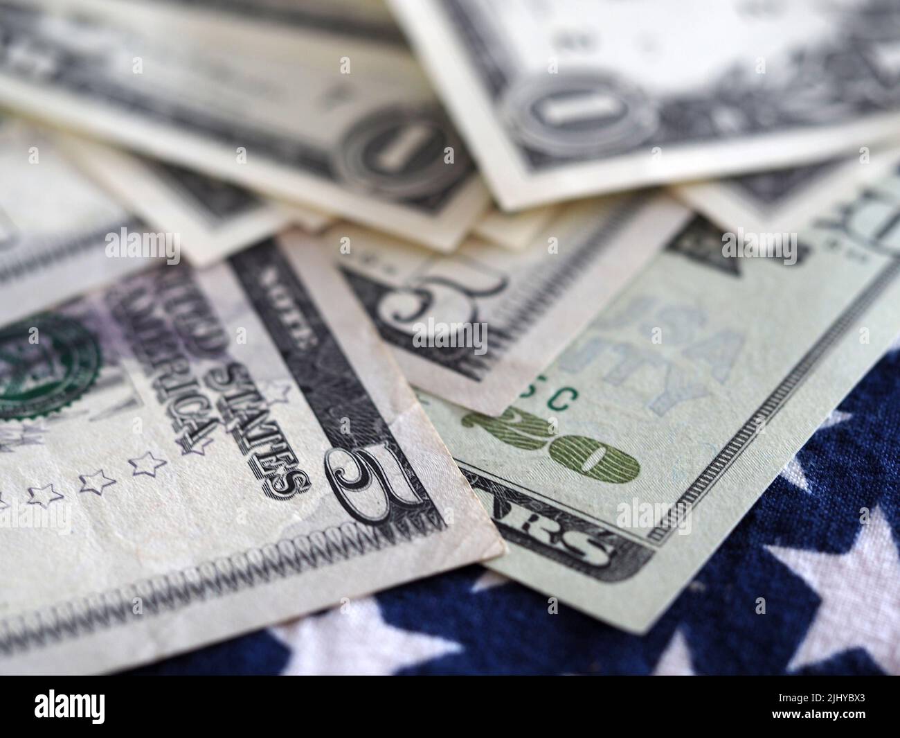 In this photoillustration background of various dollar bills Stock ...