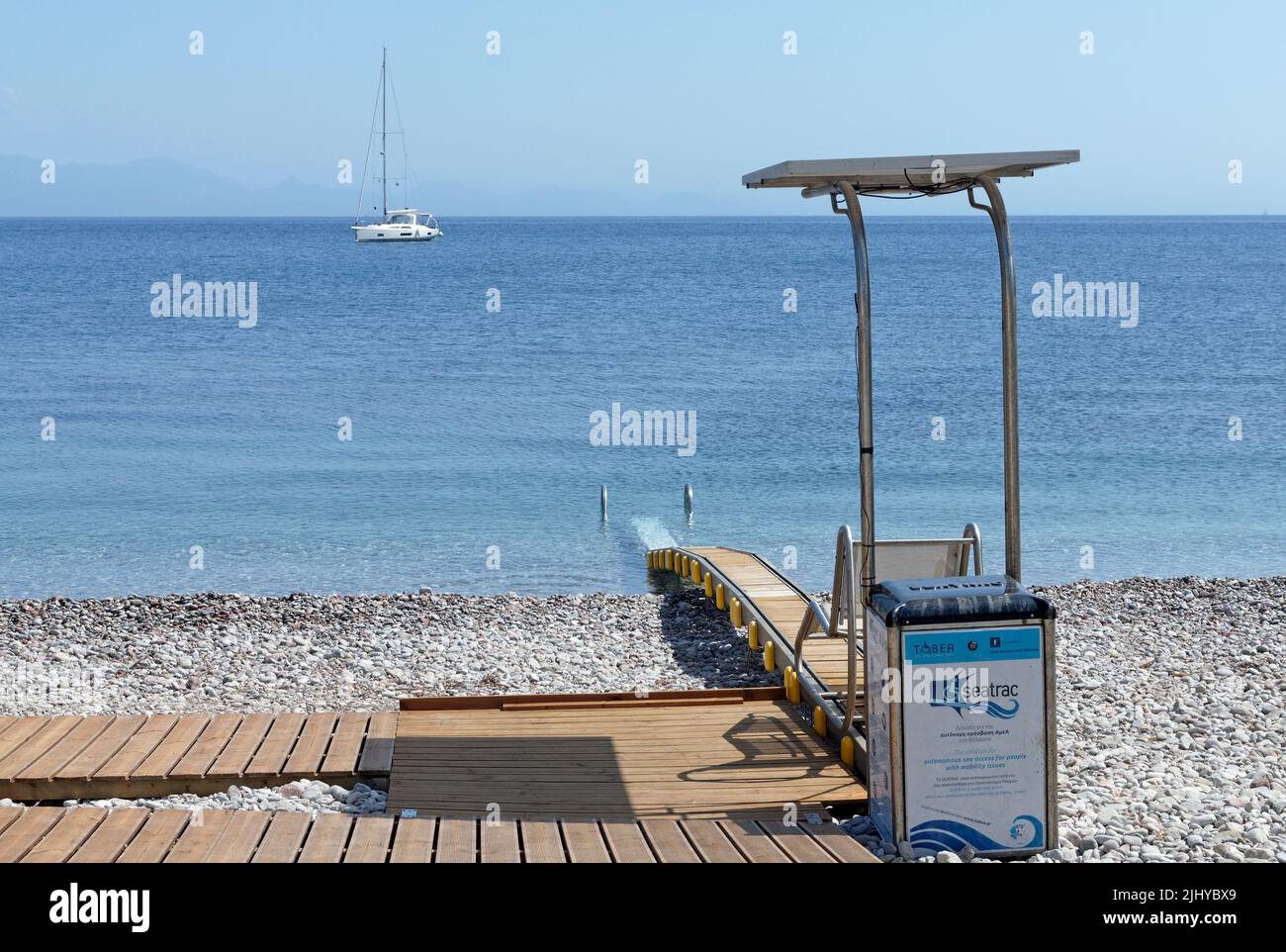Seatrac, powered accessibility equipment for sea access. Livadia beach ...