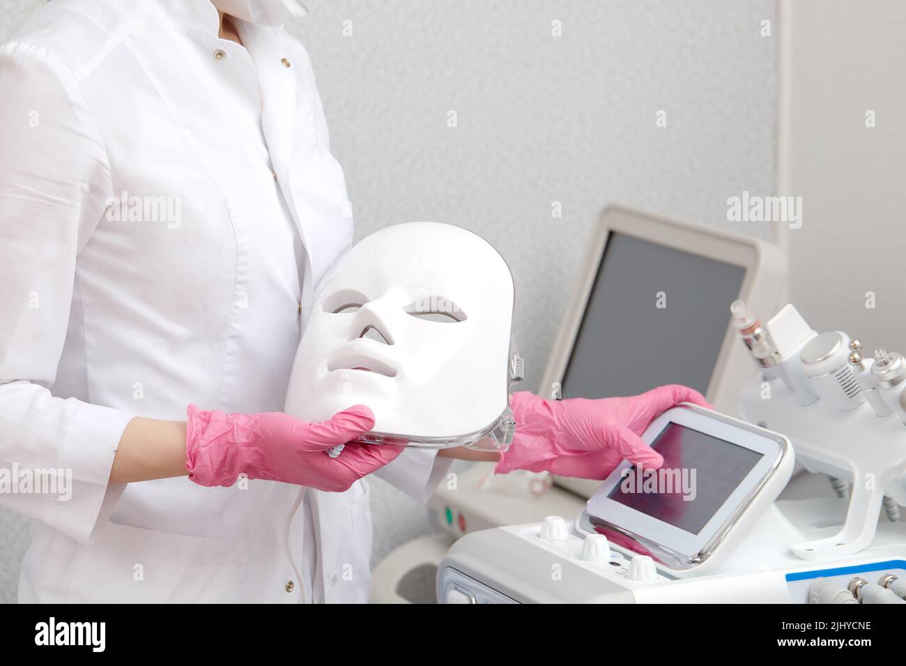 photon mask. Health and beauty. Cosmetic procedure for woman face ...