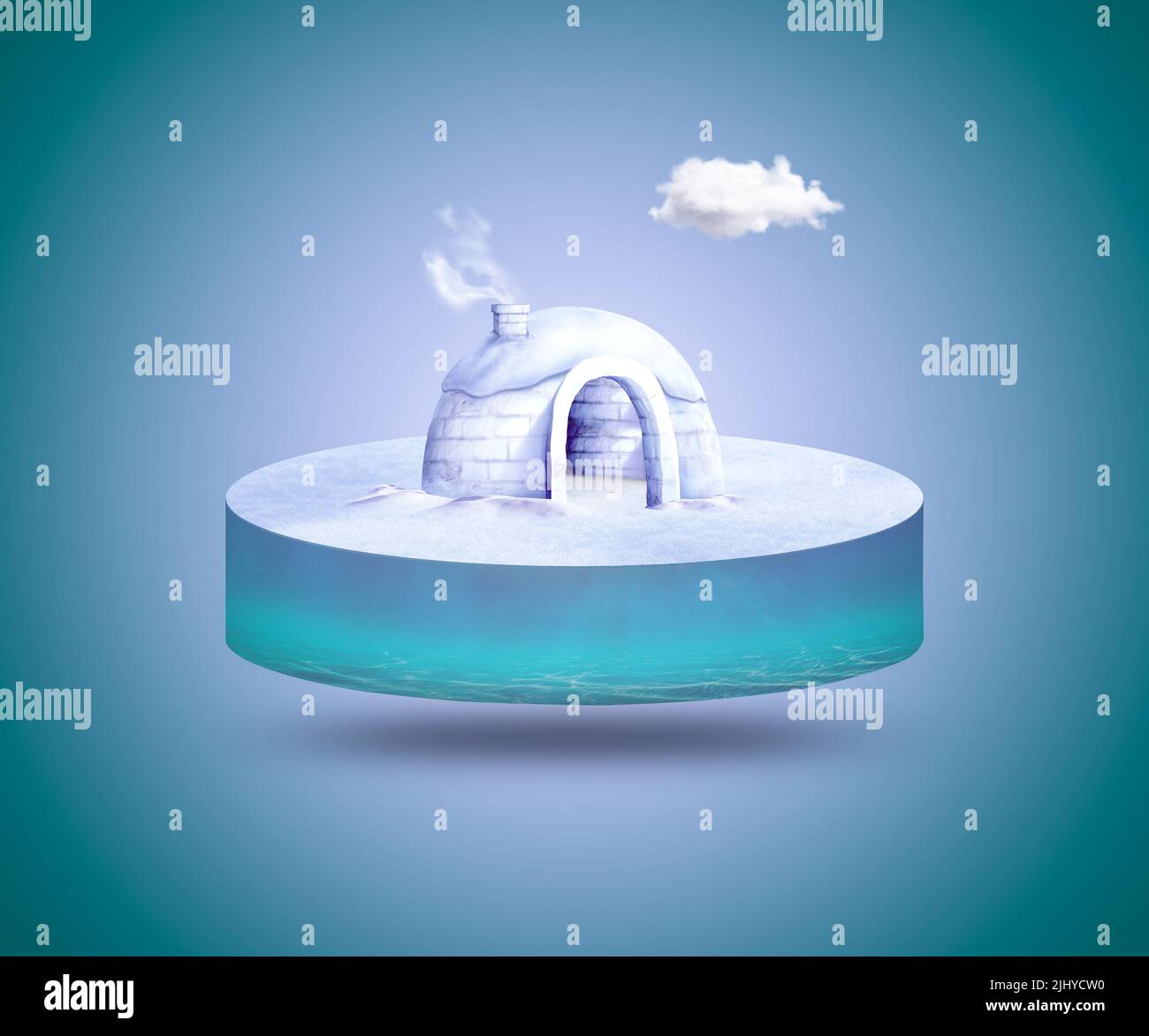 3d isolated sea water island with snowfall adv. 3d Floating island with ...