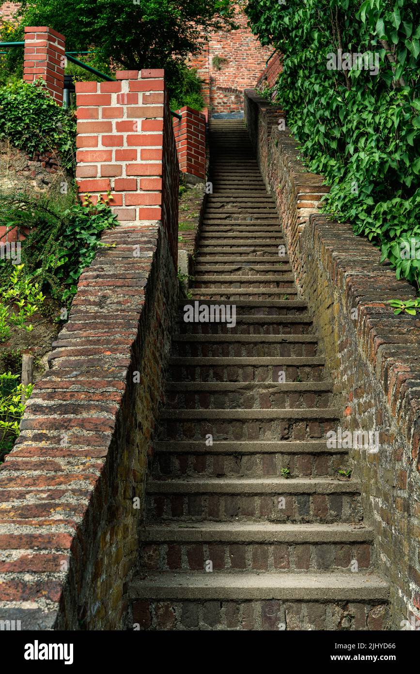 Staircase with brick walls in a park Stock Photo - Alamy