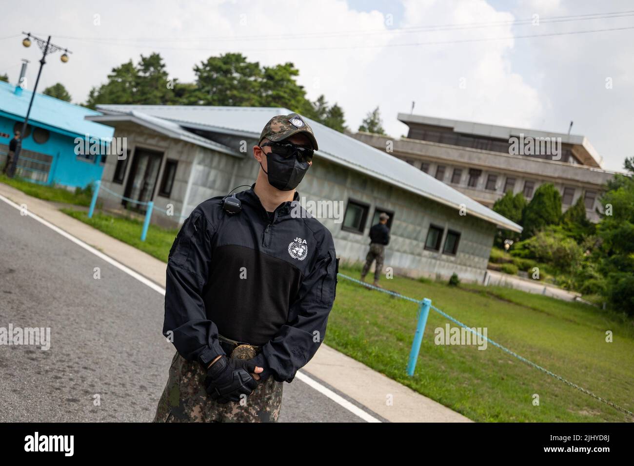 19 July 2022 - Panmunjom, South Korea : A North Korean solider takes a ...