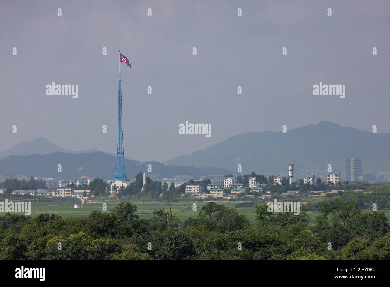 19 July 2022 - Panmunjom, South Korea : A North Korean flag flies above ...