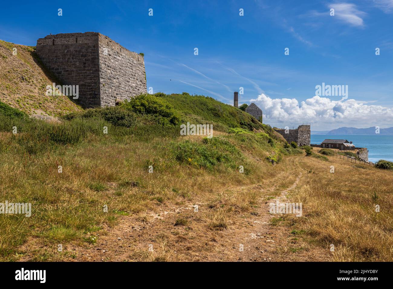 The disused Penmon Quarry on the Menai Strait, Isle of Anglesey, North ...