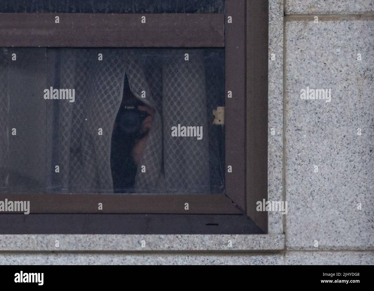 19 July 2022 - Panmunjom, South Korea : A North Korean solider takes a ...