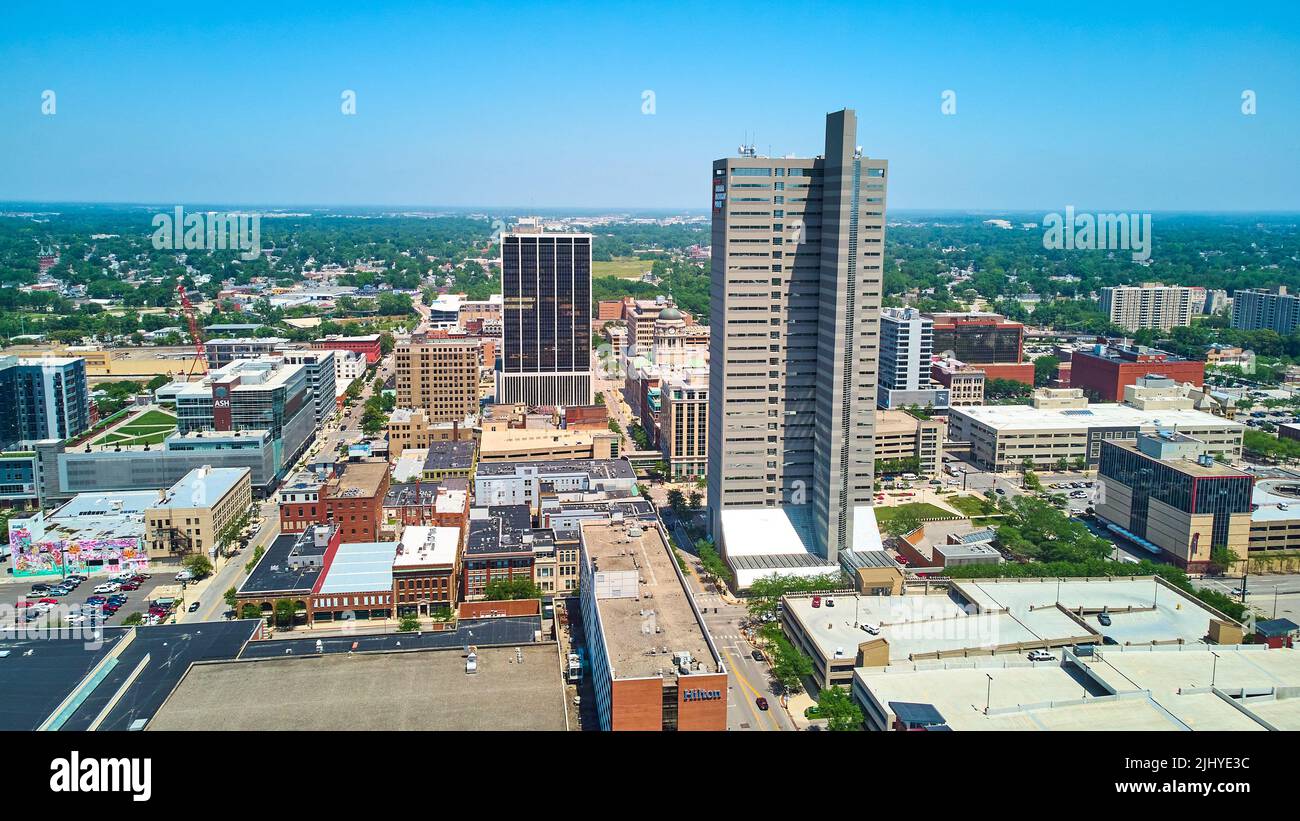 Aerial over downtown Fort Wayne, Indiana from south side Stock Photo ...