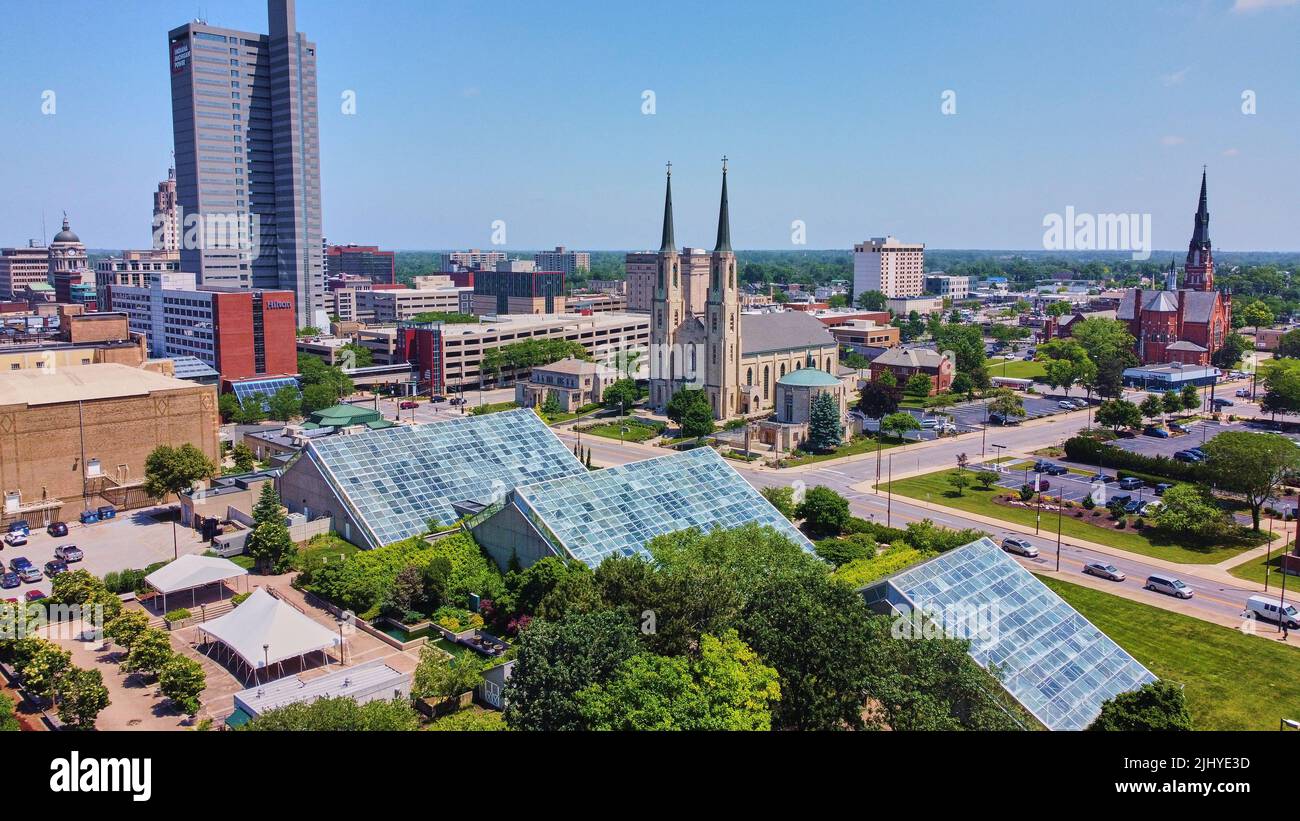 View above Botanical Conservatory in Fort Wayne with downtown in ...