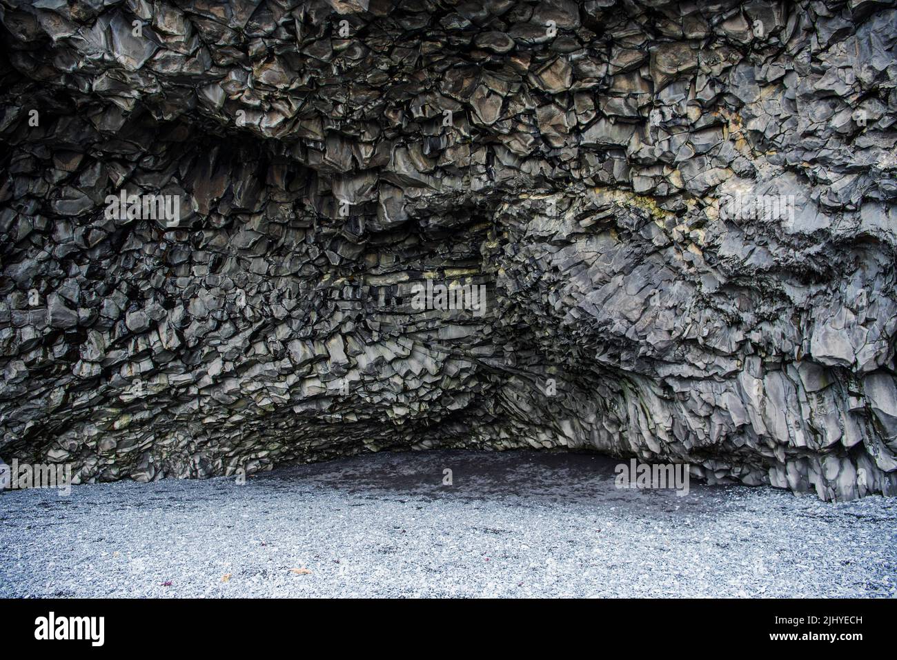 View into Hálsanefshellir cave at Reynisfjara black sand beach near Vik ...