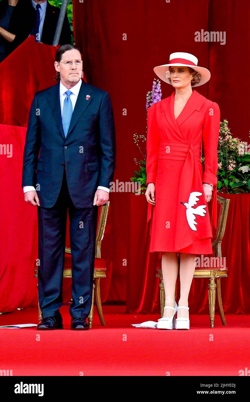 Princess Delphine of Belgium and James O’Hare attending Belgian National Day 2022 in Brussels ...