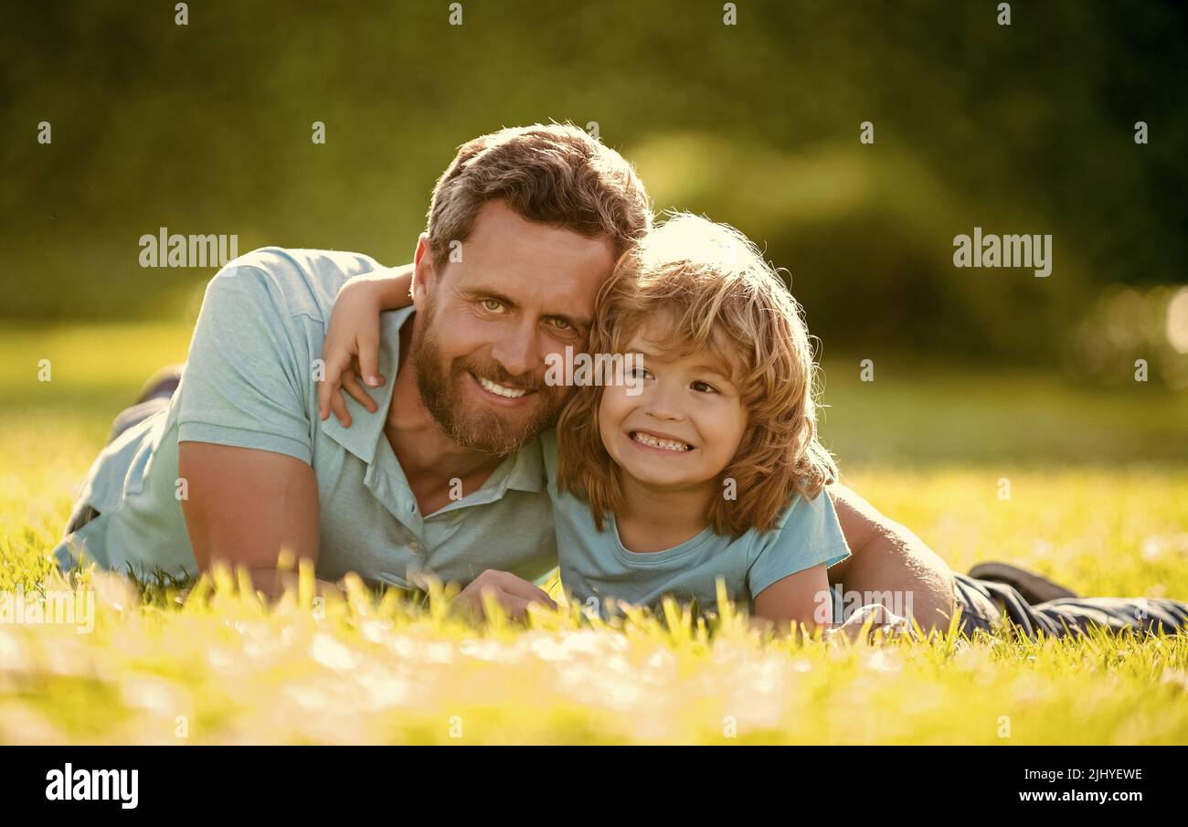 dad with kid on summer day. parenting and fatherhood. fathers day Stock ...