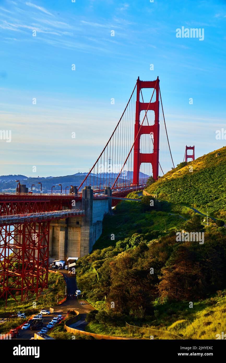 View of Golden Gate Bridge through hills on the north side Stock Photo ...
