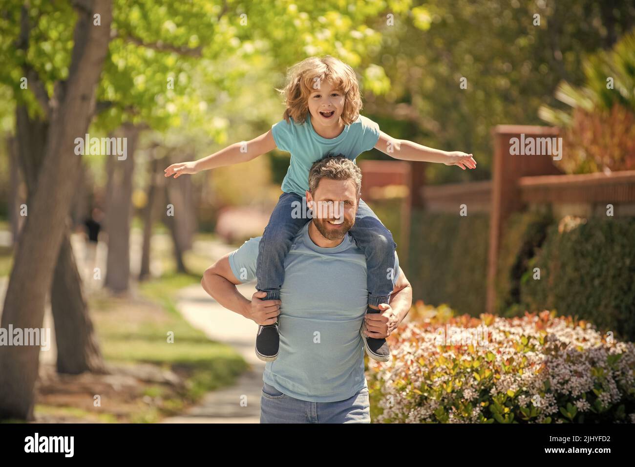 childhood and parenthood. parent relax with small child boy. dad with ...