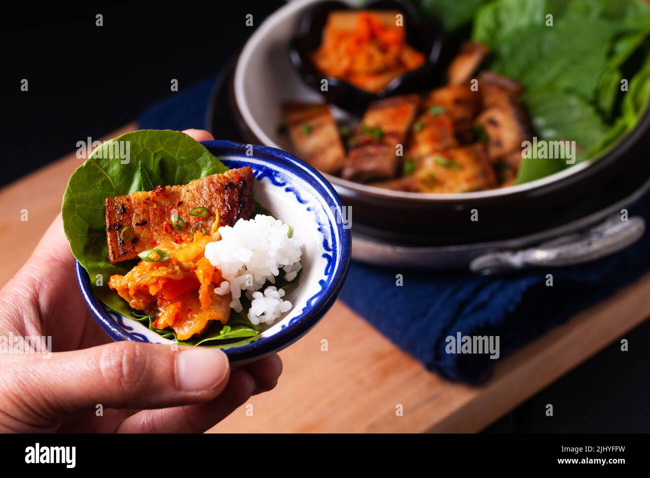 Asian food concept homemade Korean Grilled pork belly BBQ Samgyeopsal ...