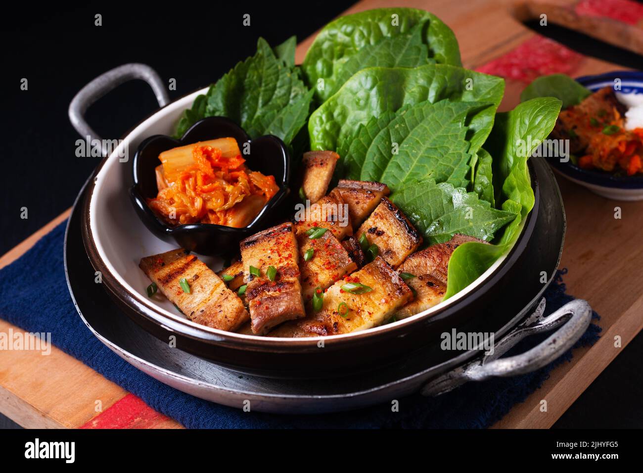 Asian food concept homemade Korean Grilled pork belly BBQ Samgyeopsal ...