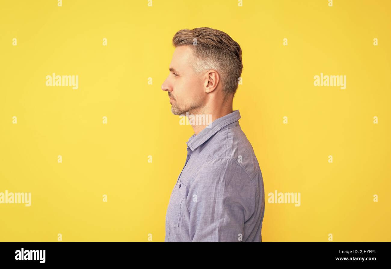 hoary man profile with grizzled hairstyle. mature man with gray beard ...