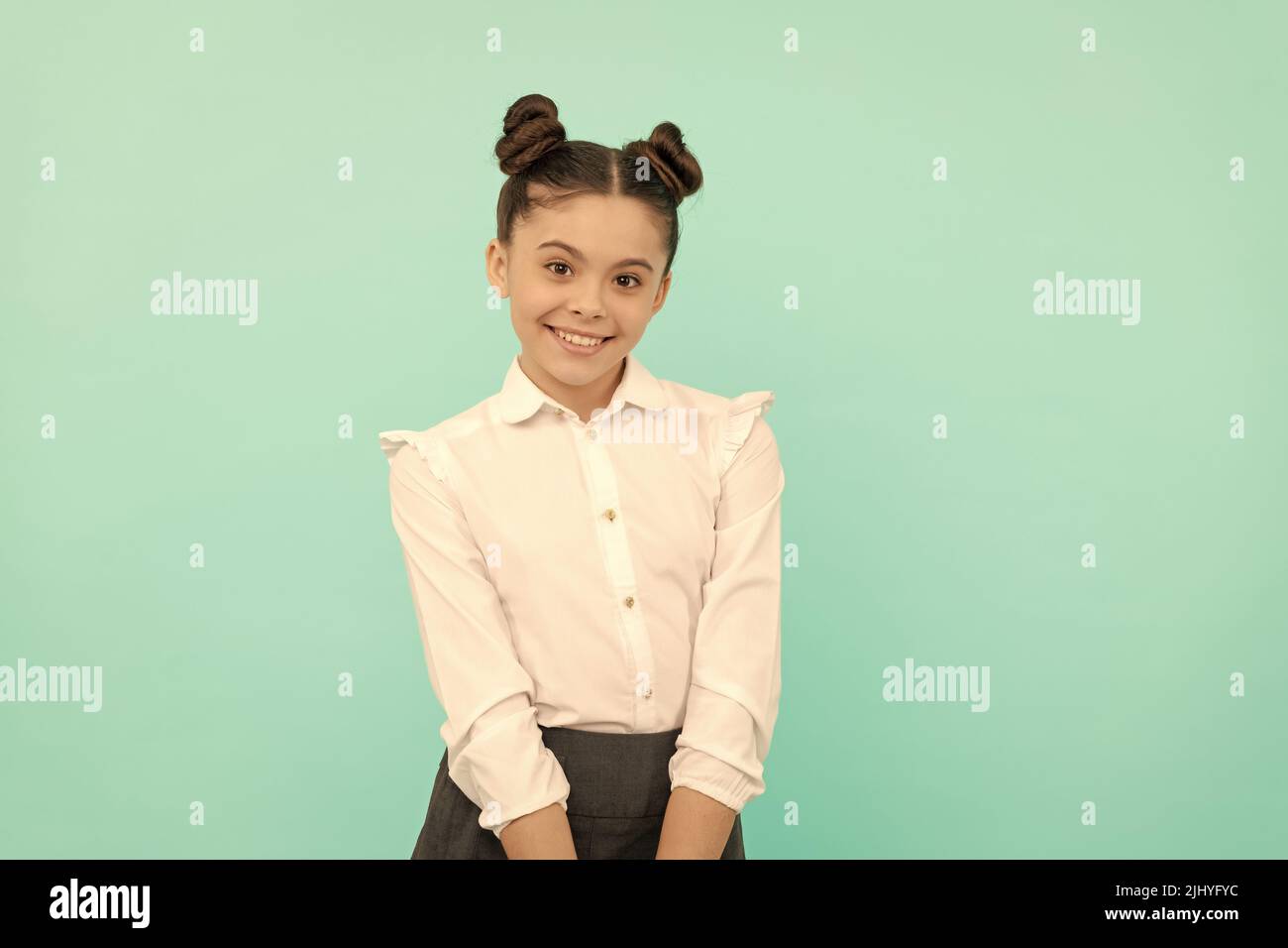 Learning never ends. Primary school child. Girl child blue background ...