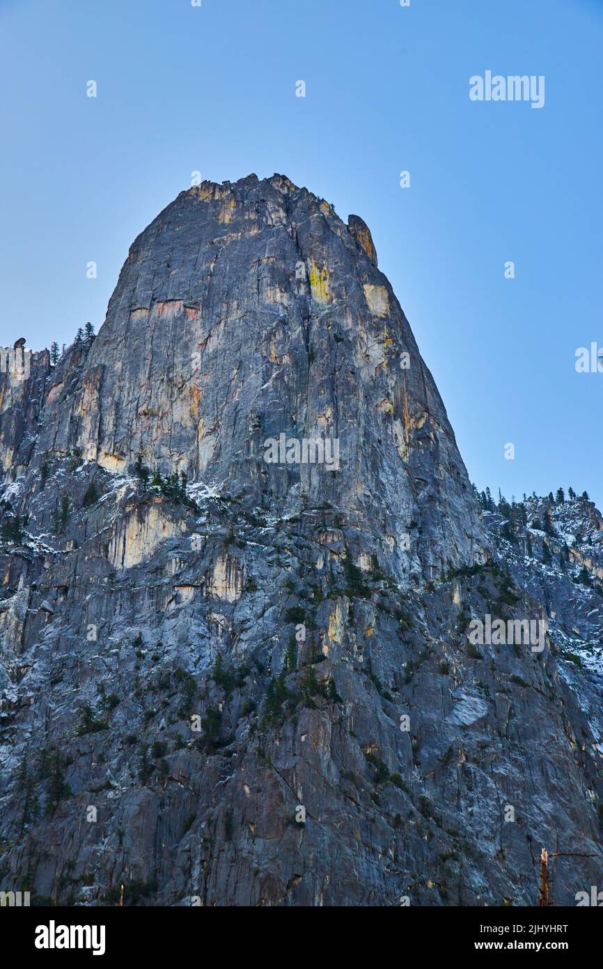 Yosemite large rocky cliffs of Cathedral Rock during sunrise Stock ...