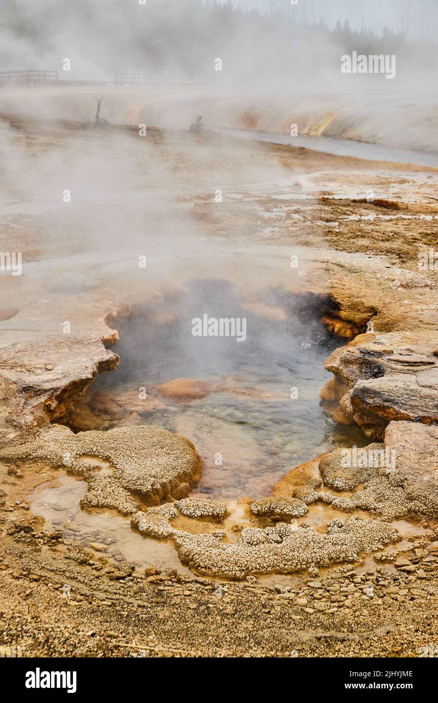 Yellowstone small pool with sulfur steam Stock Photo - Alamy
