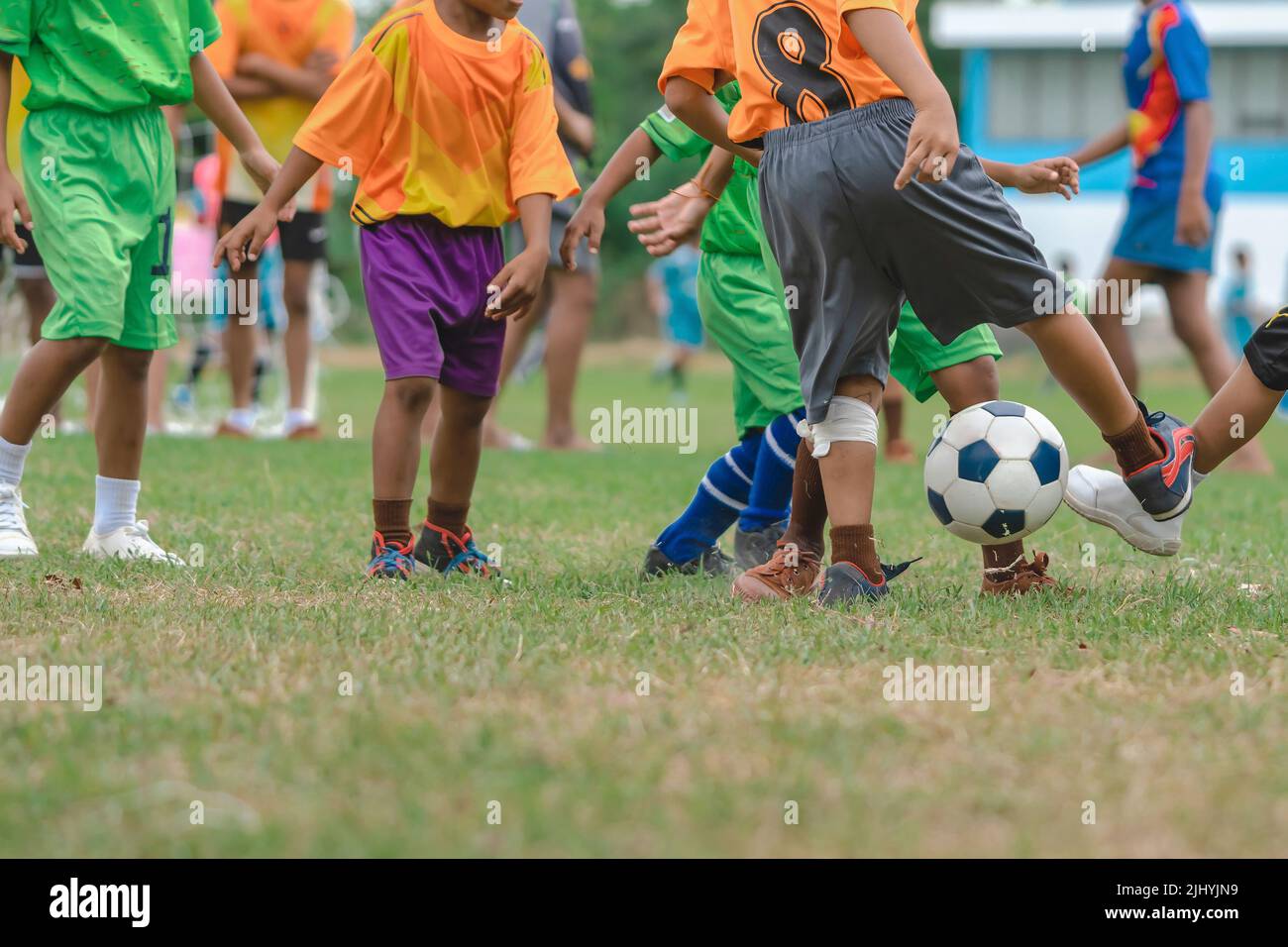 Football soccer children training class. Kindergarten school kids ...