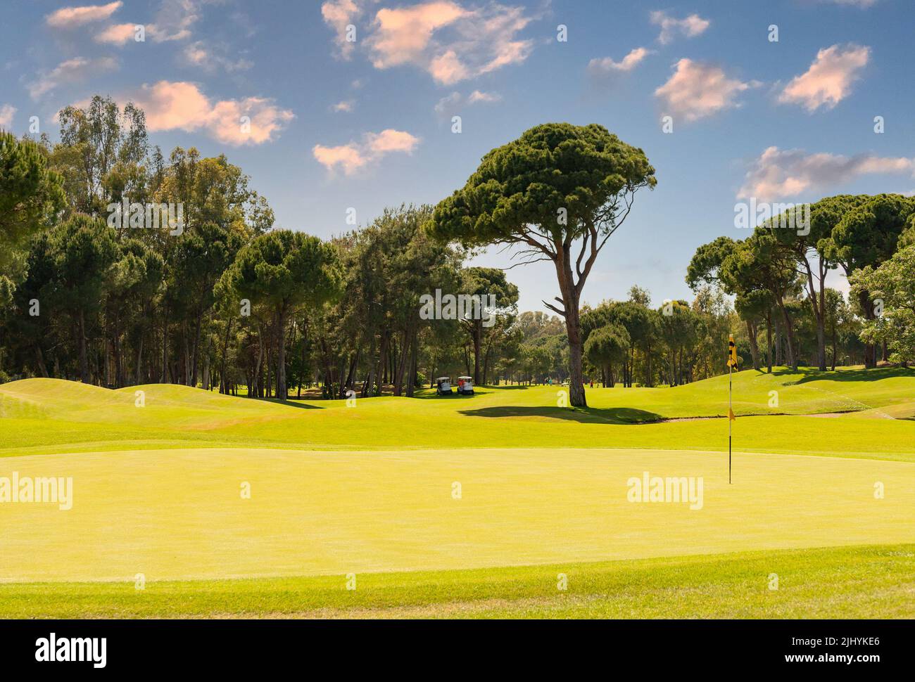 Golf course panorama with beautiful sky. Landscape view of golf course ...