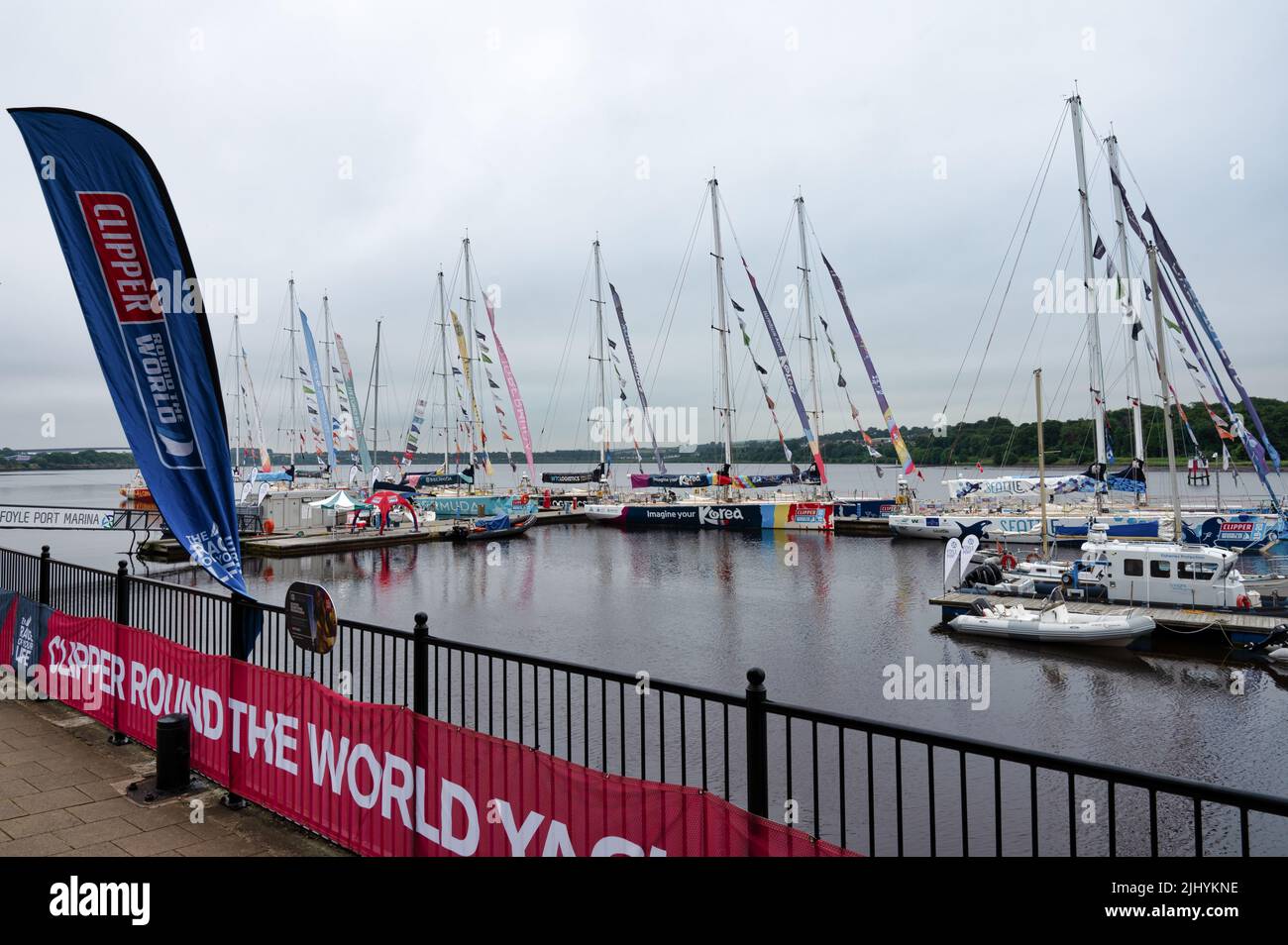 Derry, UK- July 19, 2022: Sail boats lineds up for the Derry Clipper ...