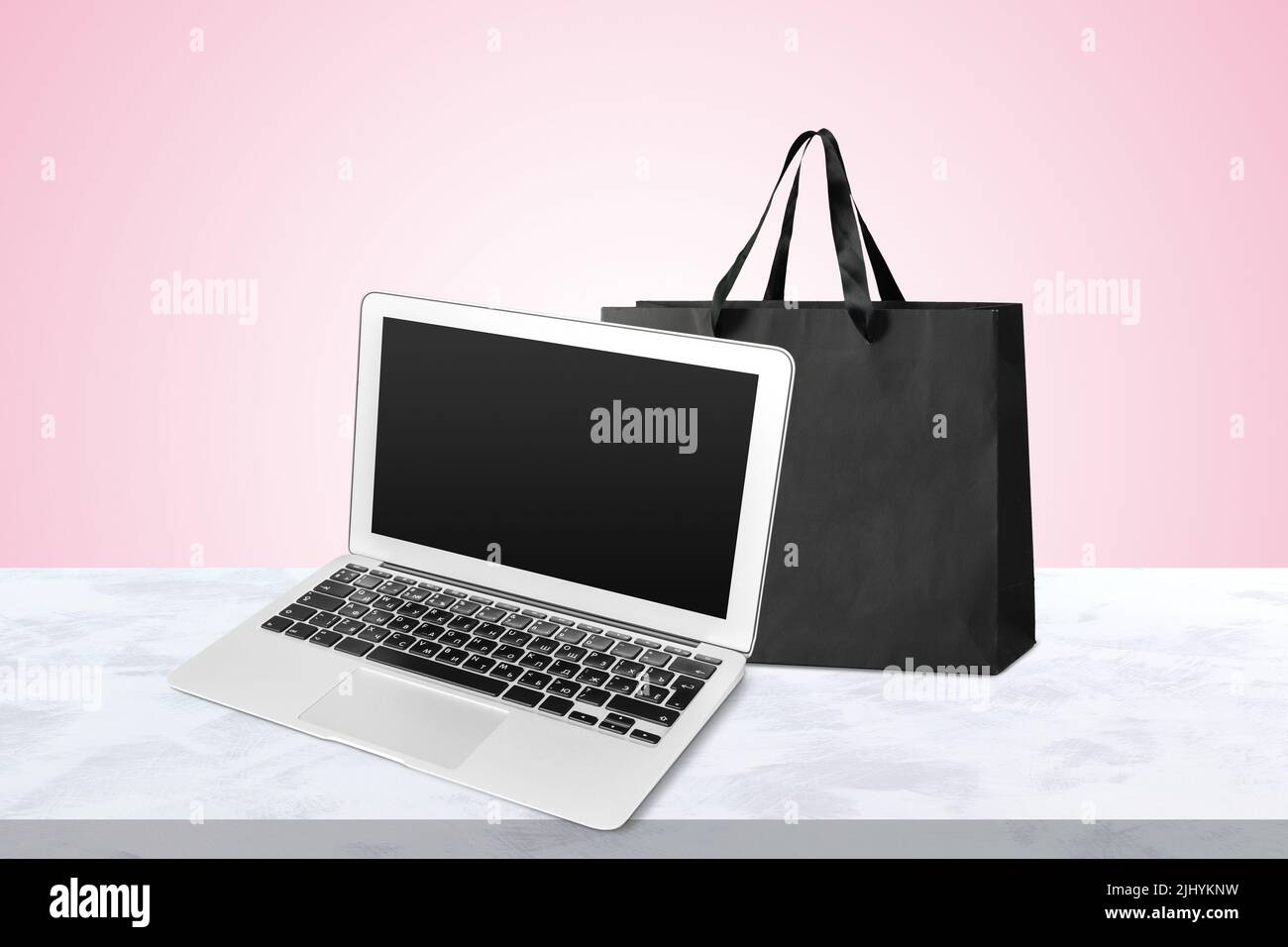 E-commerce, online shopping concept. Laptop on table, copy space Stock ...