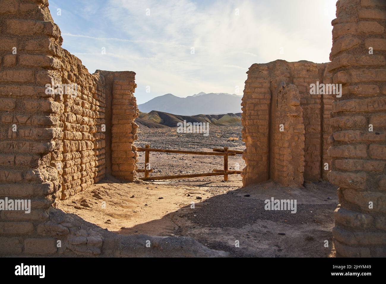View into abandoned stone structure in Death Valley with stunning ...