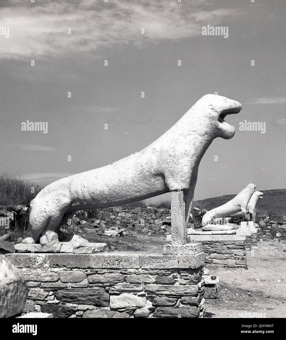 1969, statues of lions, guarding the area of the Sacred Lake, Delos ...