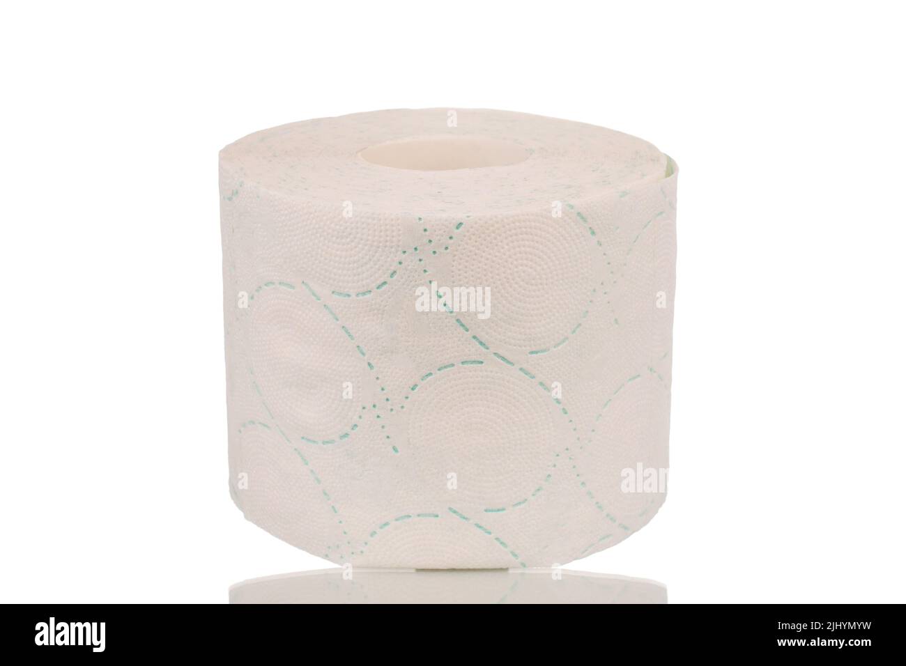 One roll of toilet paper, close-up, isolated on a white background ...