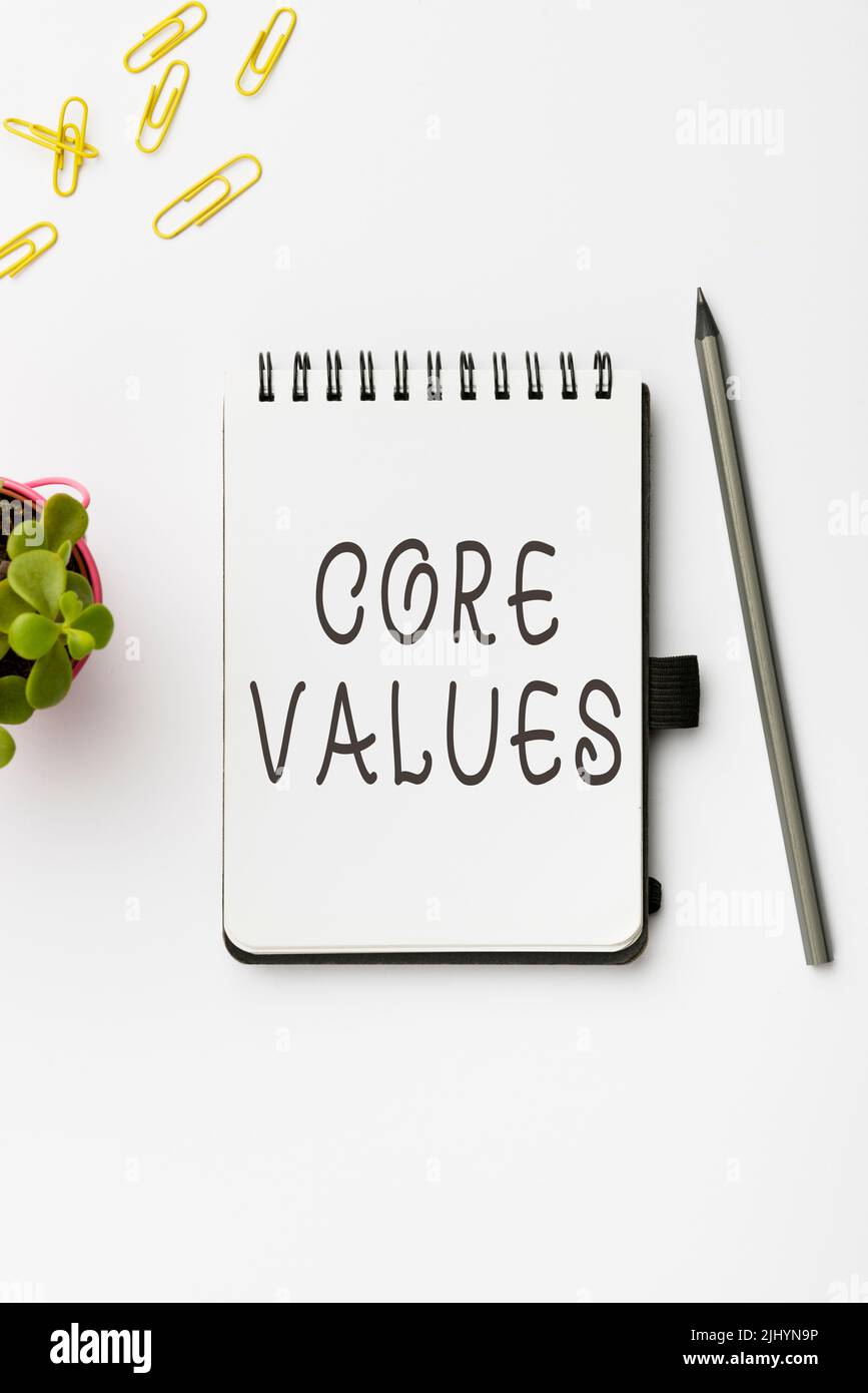 A handwriting sign of Core Values, with text space Stock Photo - Alamy