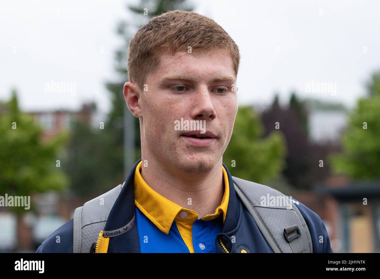 Morgan Gannon #21 of Leeds Rhinos arrives at Headingley Stadium ahead ...