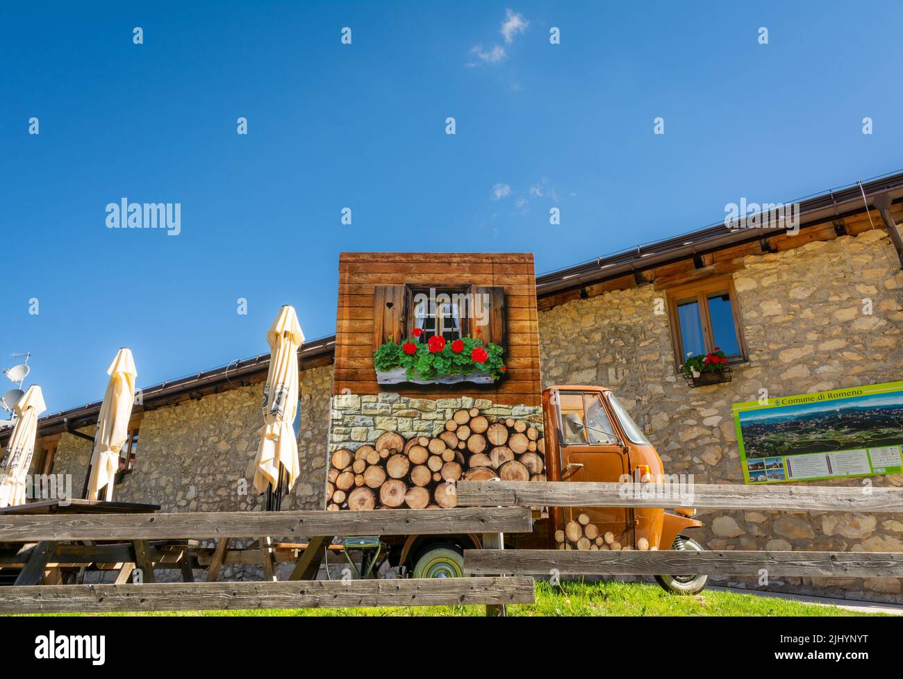 The mountain hut - Malga Romeno, at the feet of the Mount Roen, italian ...