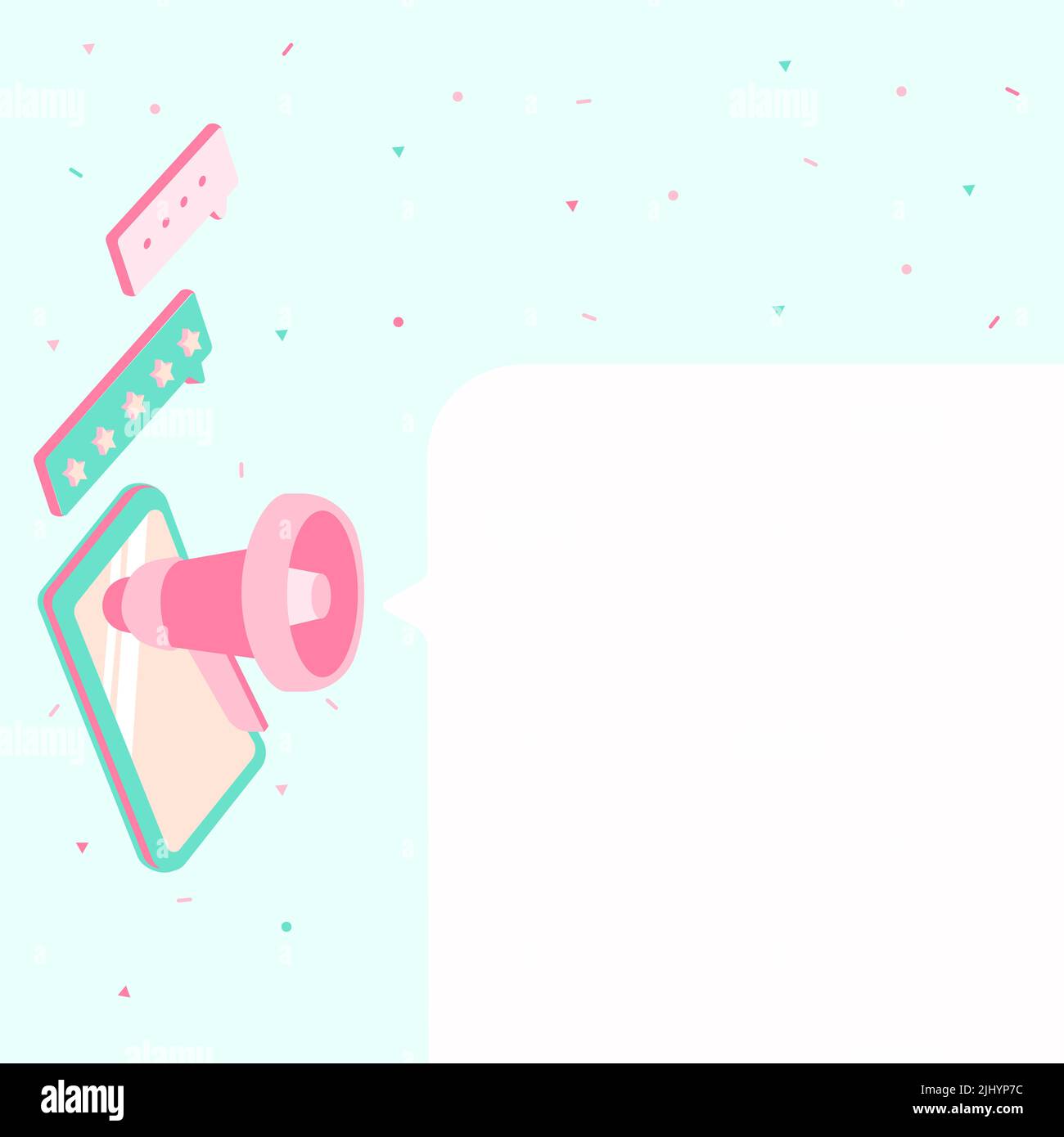 An illustration of megaphones and message bubbles on a colorful ...