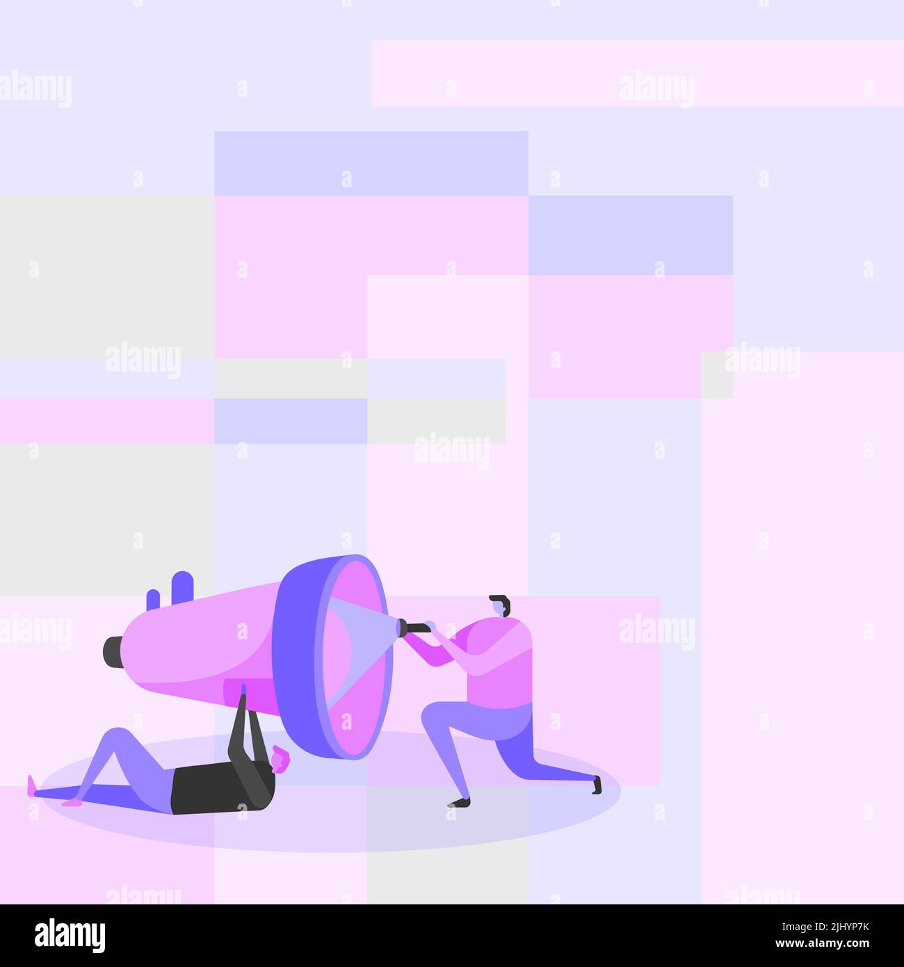 An illustration of people fixing a giant megaphone together on a ...