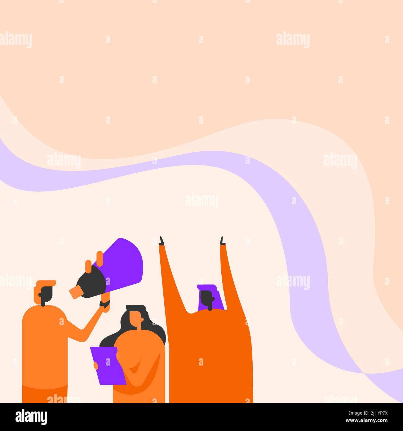 An illustration of people raising cardboard and megaphone on a colorful ...