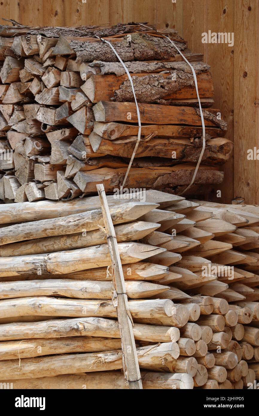 split and sharpened Wood stored on to of each other Stock Photo - Alamy