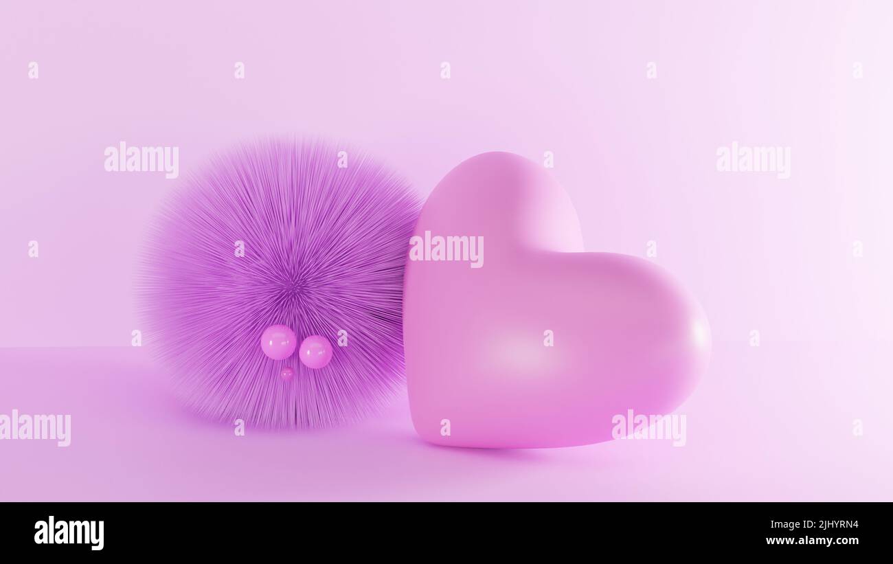 the concept of a sweet heart. the furry creature snuggles up to the ...