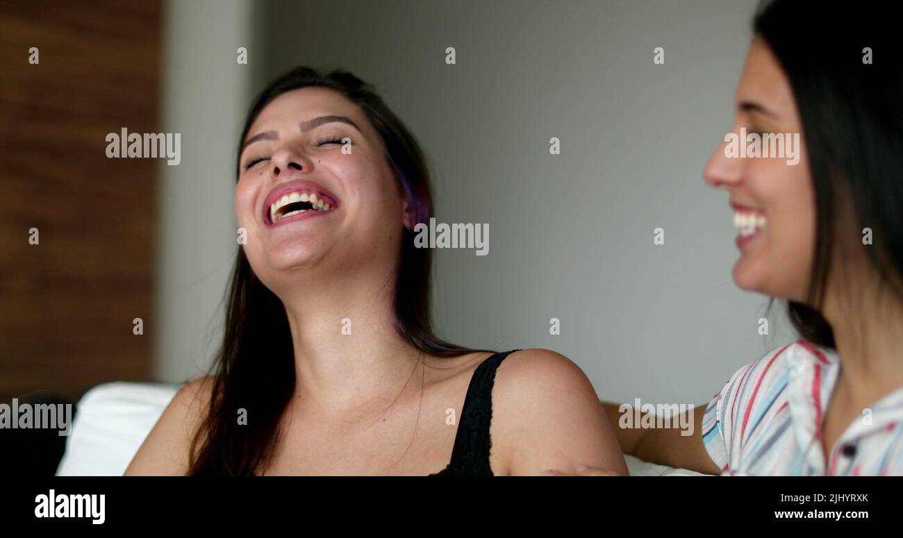 Female friend surprise reaction to friend revelation, pretty girl real ...