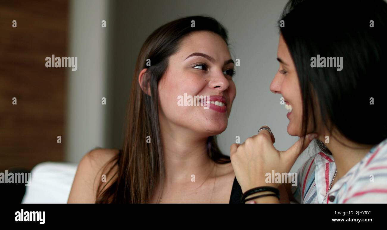 Female friend surprise reaction to friend revelation, pretty girl real ...