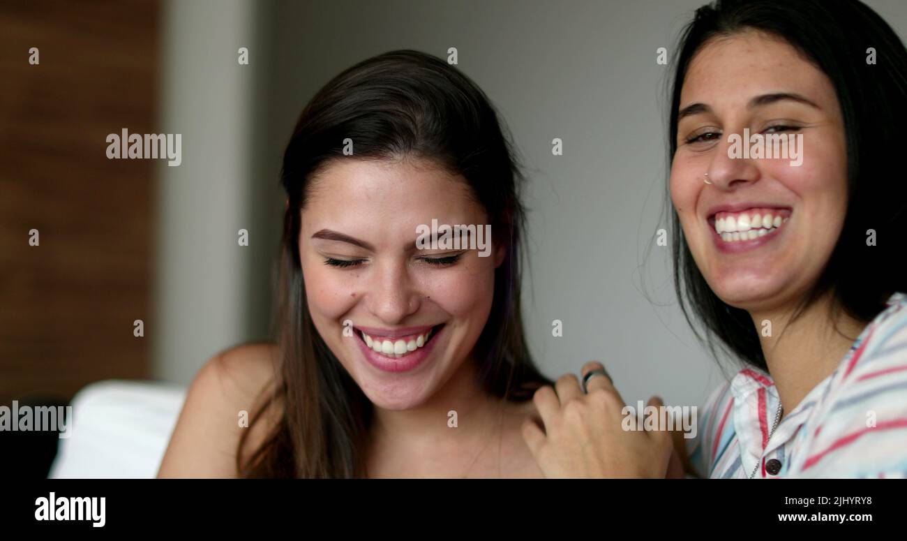 Female friend surprise reaction to friend revelation, pretty girl real ...