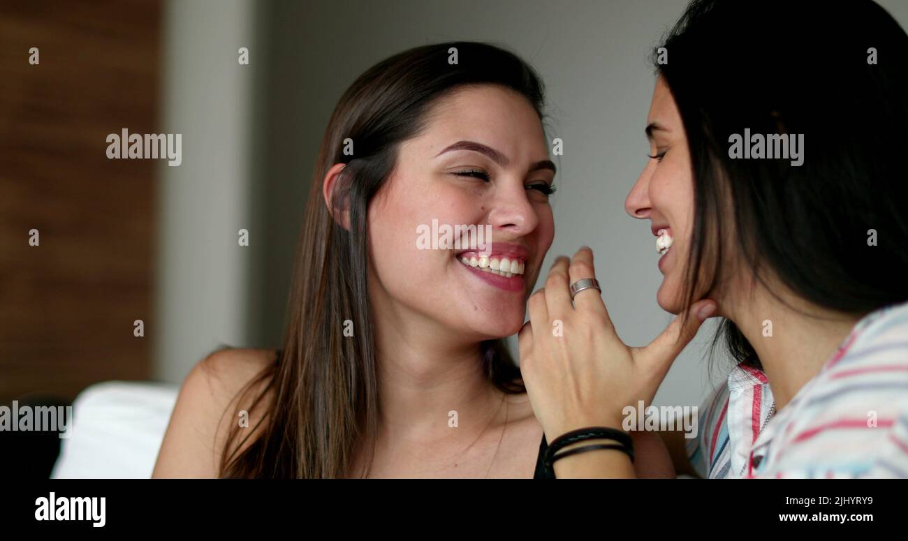 Female friend surprise reaction to friend revelation, pretty girl real ...