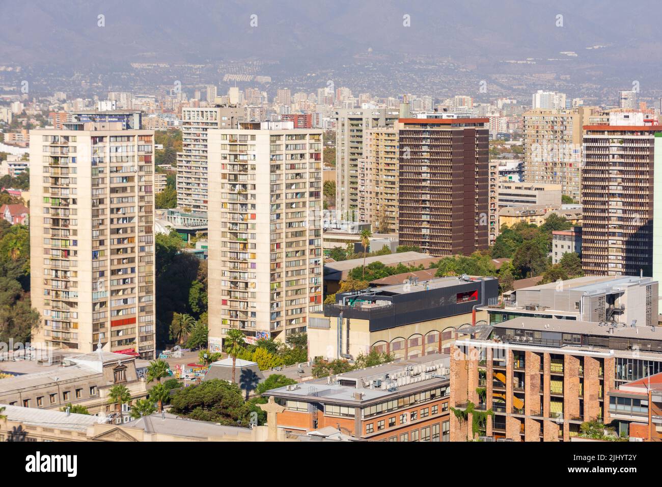 A view over the skyline of Santiago, the capital city of Chile Stock ...