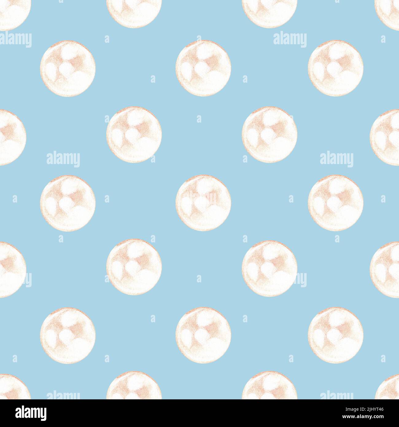 Seamless Pearl pattern. Watercolor illustration. Isolated on a blue ...