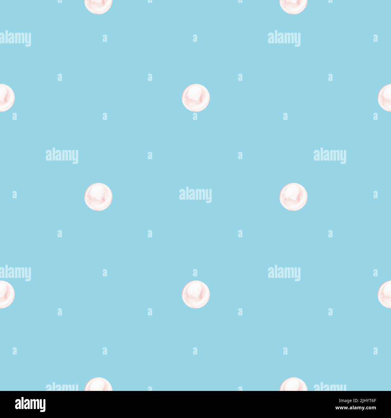 Seamless Pearl pattern. Watercolor illustration. Isolated on a blue ...