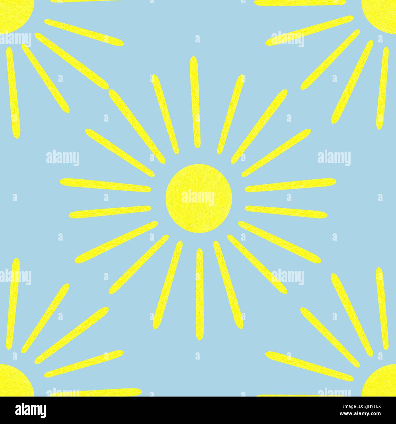 The sun. Seamless pattern. Watercolor illustration. Isolated on a blue ...