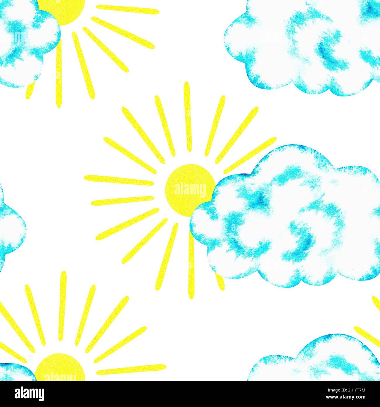 The sun and clouds. Seamless pattern. Watercolor illustration. Isolated ...