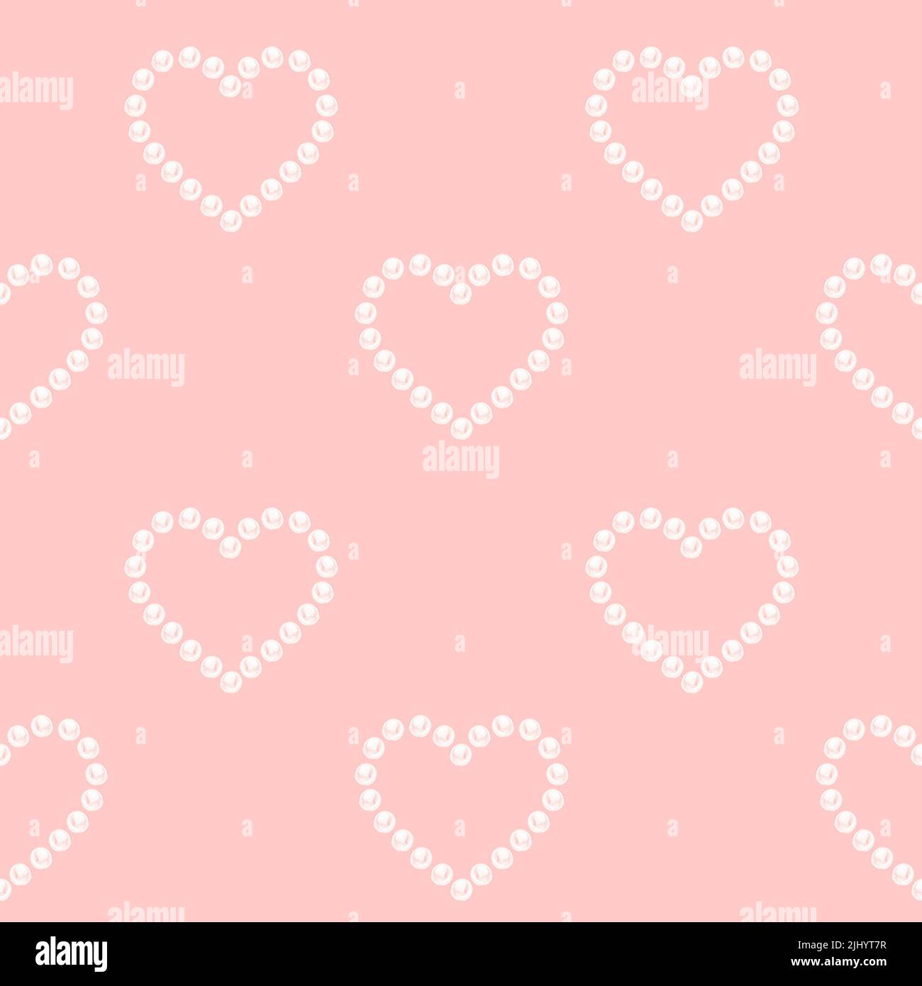 Seamless pearl hearts pattern. Watercolor illustration. Isolated on a ...