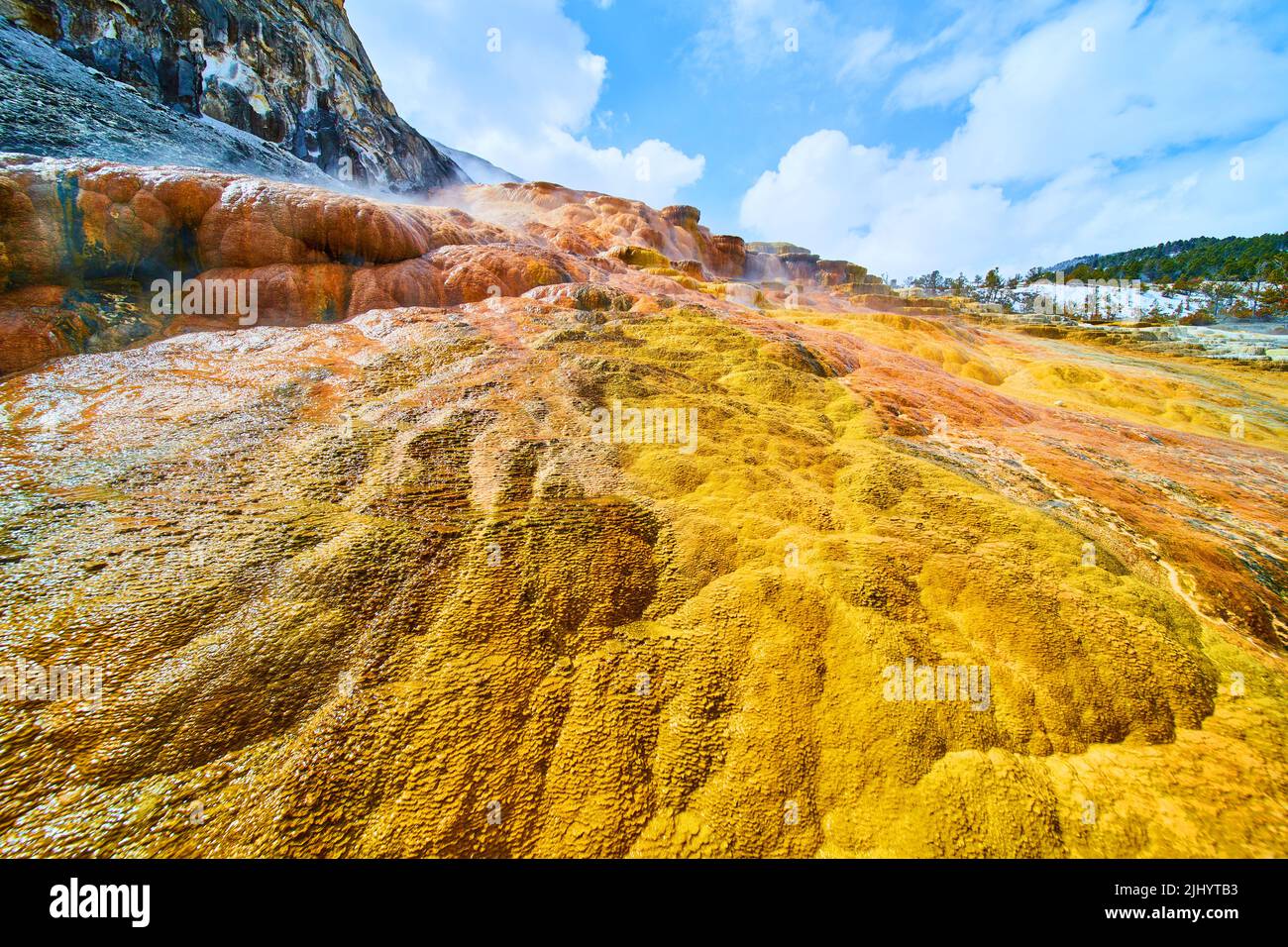 Yellowstone hot spring terraces of Mound Spring Stock Photo - Alamy