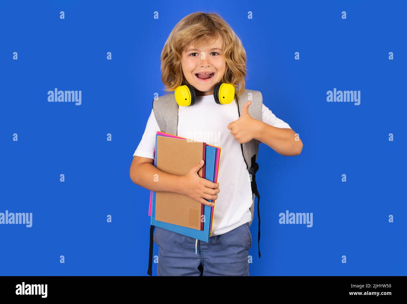 School child on isolated background. Kids education, Learning studying ...